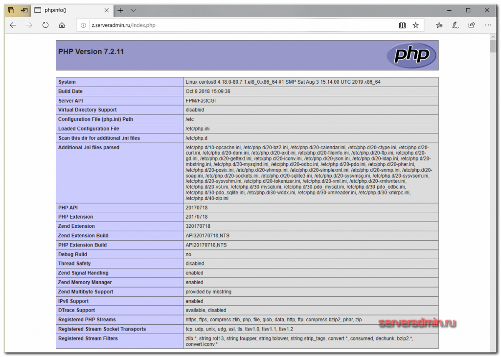Установка LAMP (apache + php + mysql) в CentOS 8 | serveradmin.ru