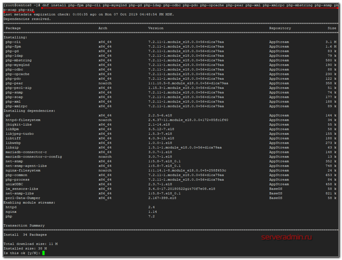 Настройка web сервера nginx, php-fpm, php7 на CentOS 8 | serveradmin.ru